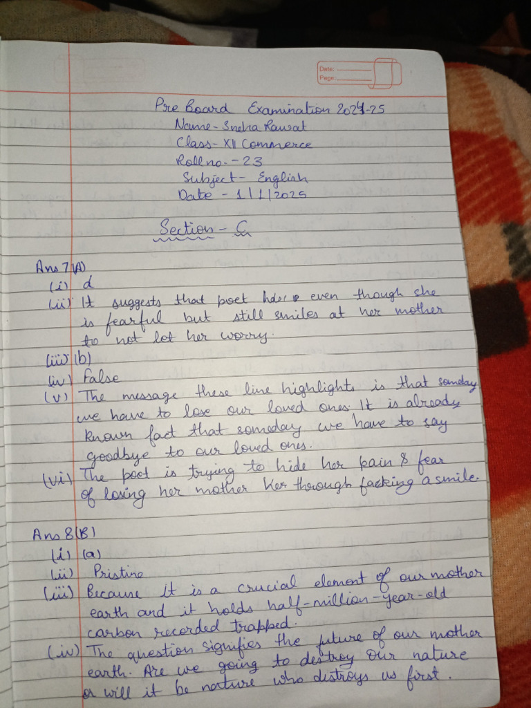 Sneha Rawat XII Comm. English Answer Sheet | PDF