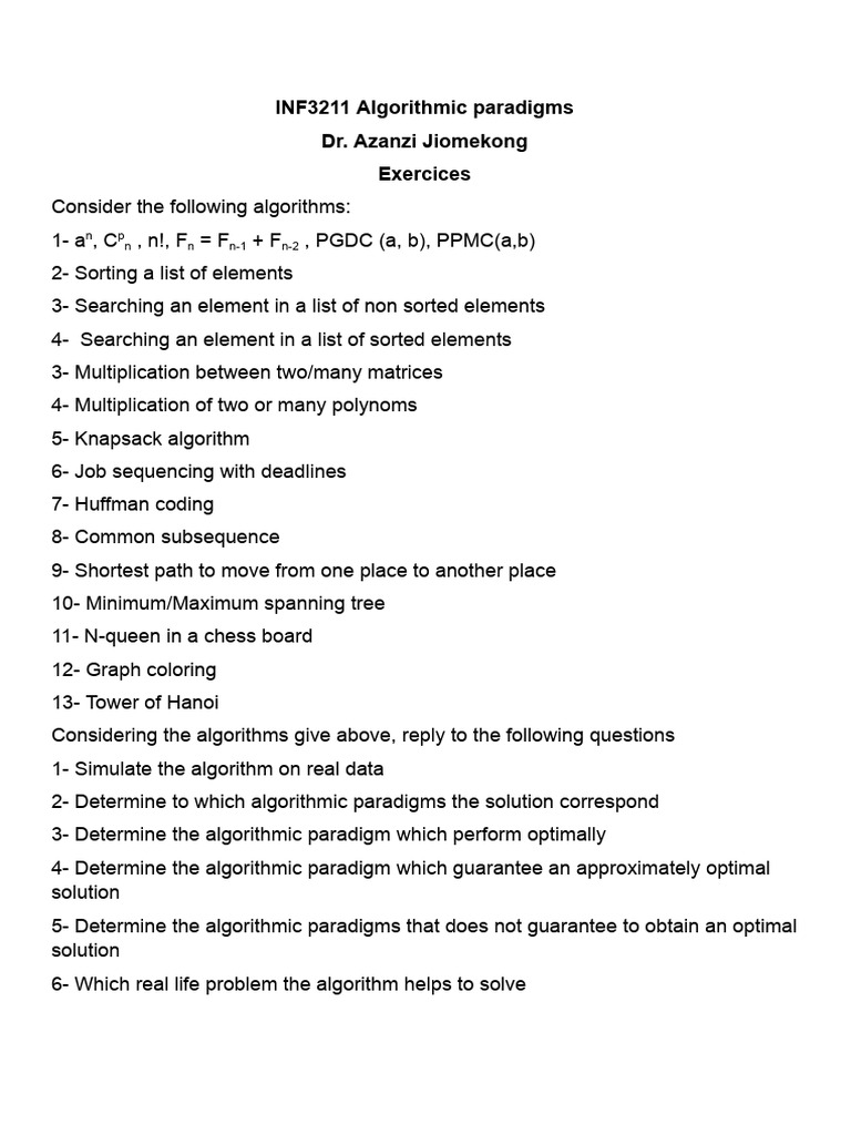 Computer Science Algorithm Exercises | PDF