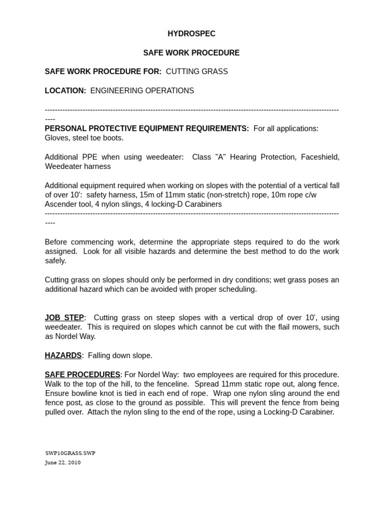 Cutting Grass On Slopes | PDF | Personal Protective Equipment | Rope