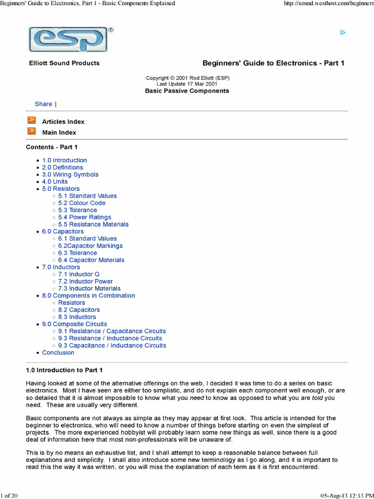 Beginners' Guide to Electronics, Part 1 - Basic Components Explained | PDF