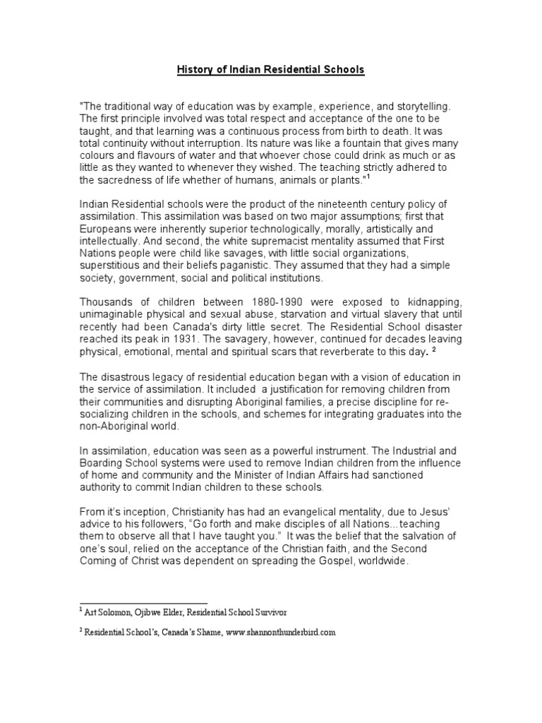 History of Indian Residential Schools | PDF | First Nations | Schools