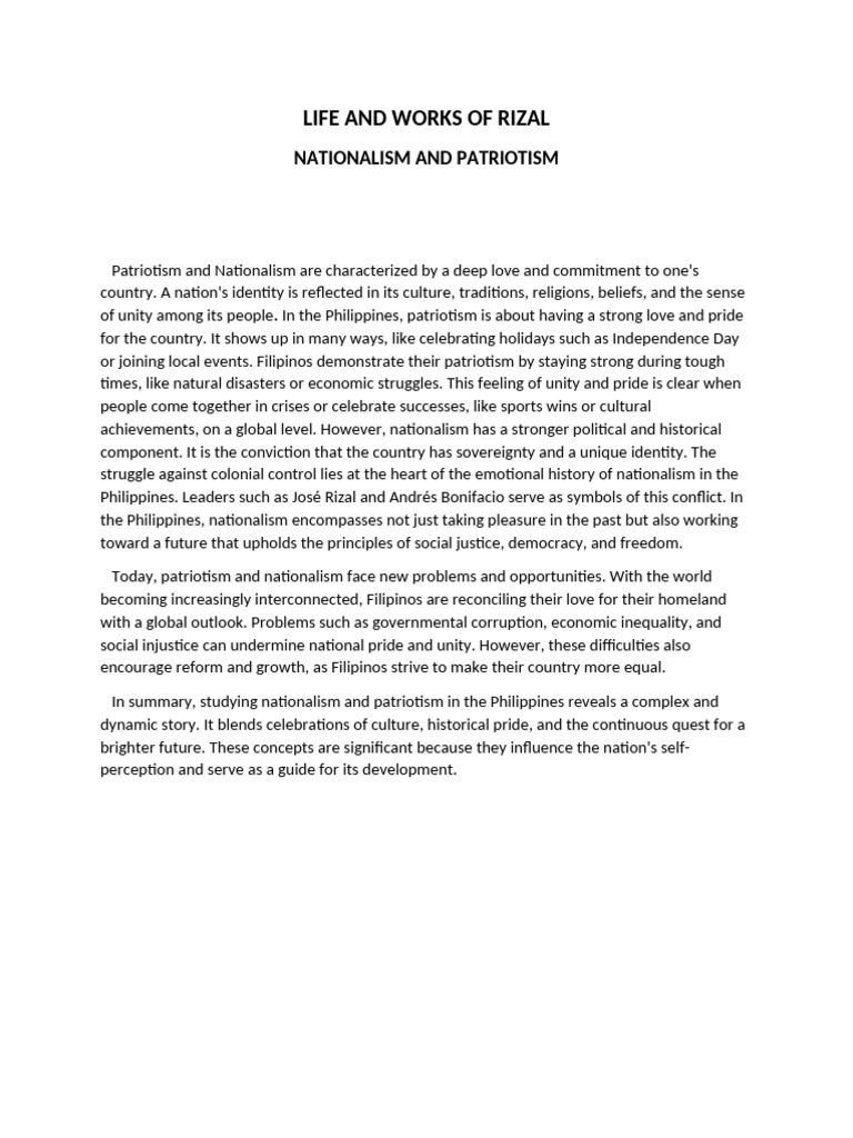 Life and Works of Rizal Nationalism and Patriotism | PDF
