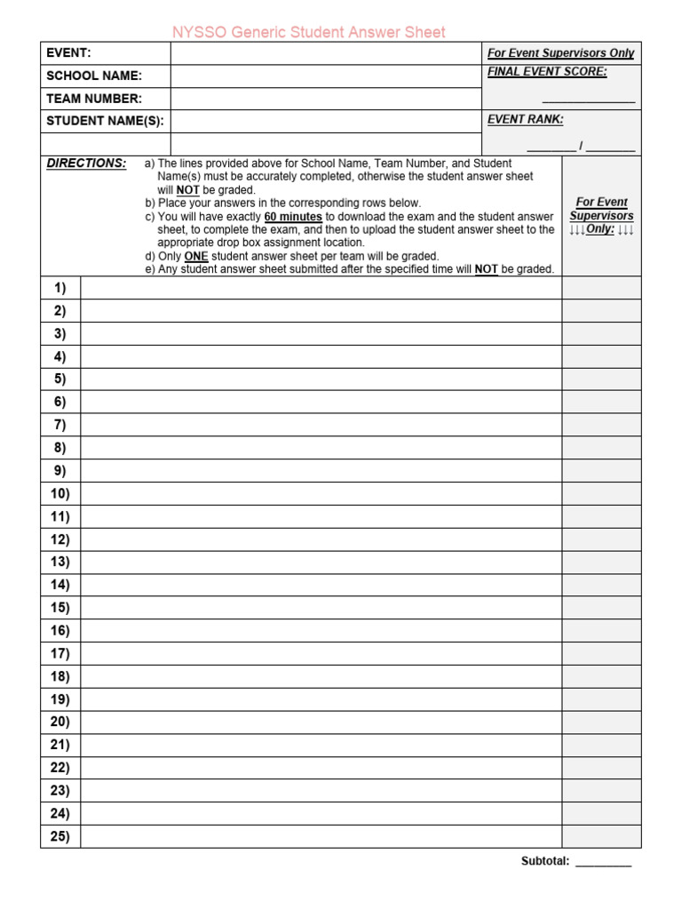Practice Test NYSSO C2021 Anatomy-Student Answer Sheet-Fillable | PDF ...