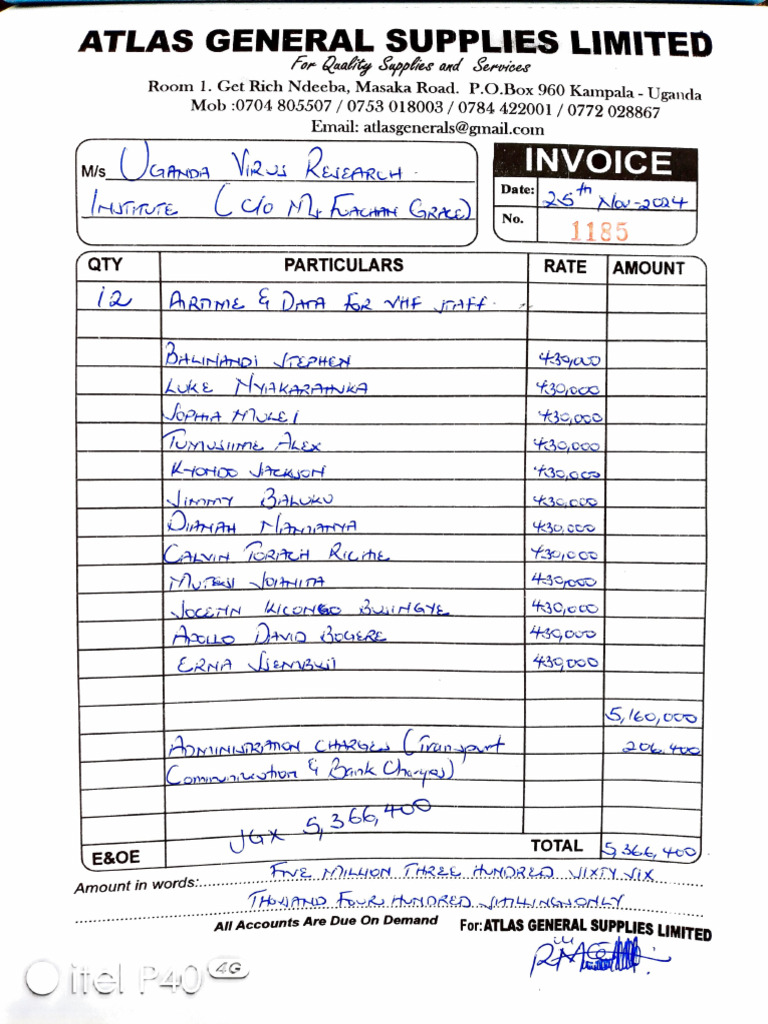 Atlas General Supplies Invoice Details | PDF