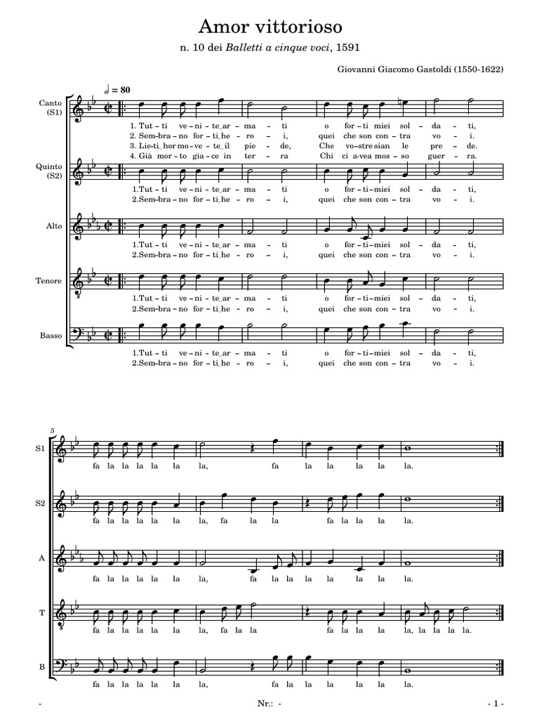 Amor Vittorioso Giovanni Gastoldi | PDF
