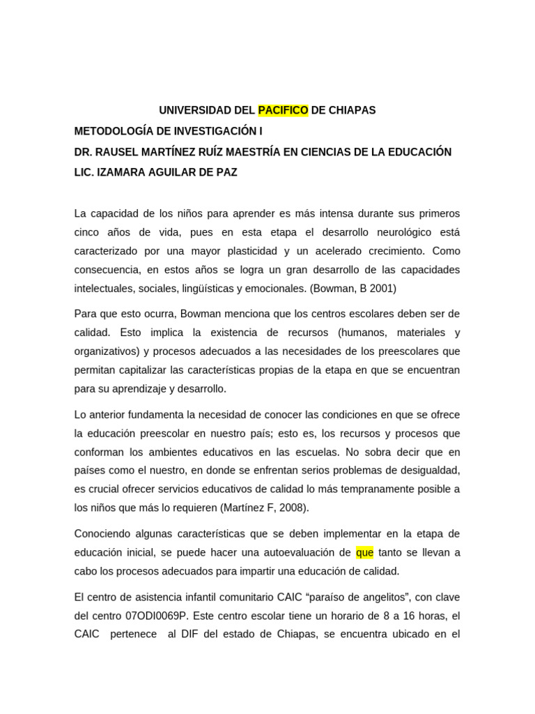 Deficiencias Educativas en CAIC Chiapas | PDF | Educación de la primera infancia | Cognición