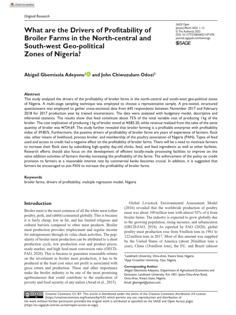 Adeyonu Odozi 2022 What Are The Drivers of Profitability of Broiler ...
