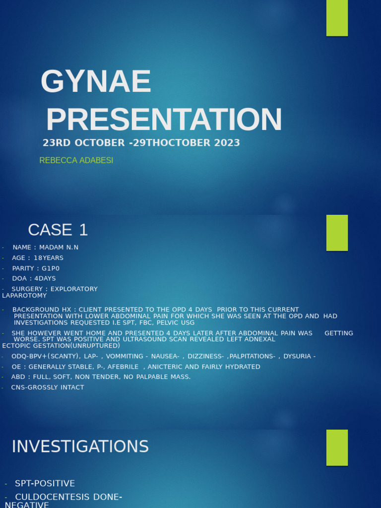 Gynae Presentation | PDF | Ovarian Cancer | Medical Specialties