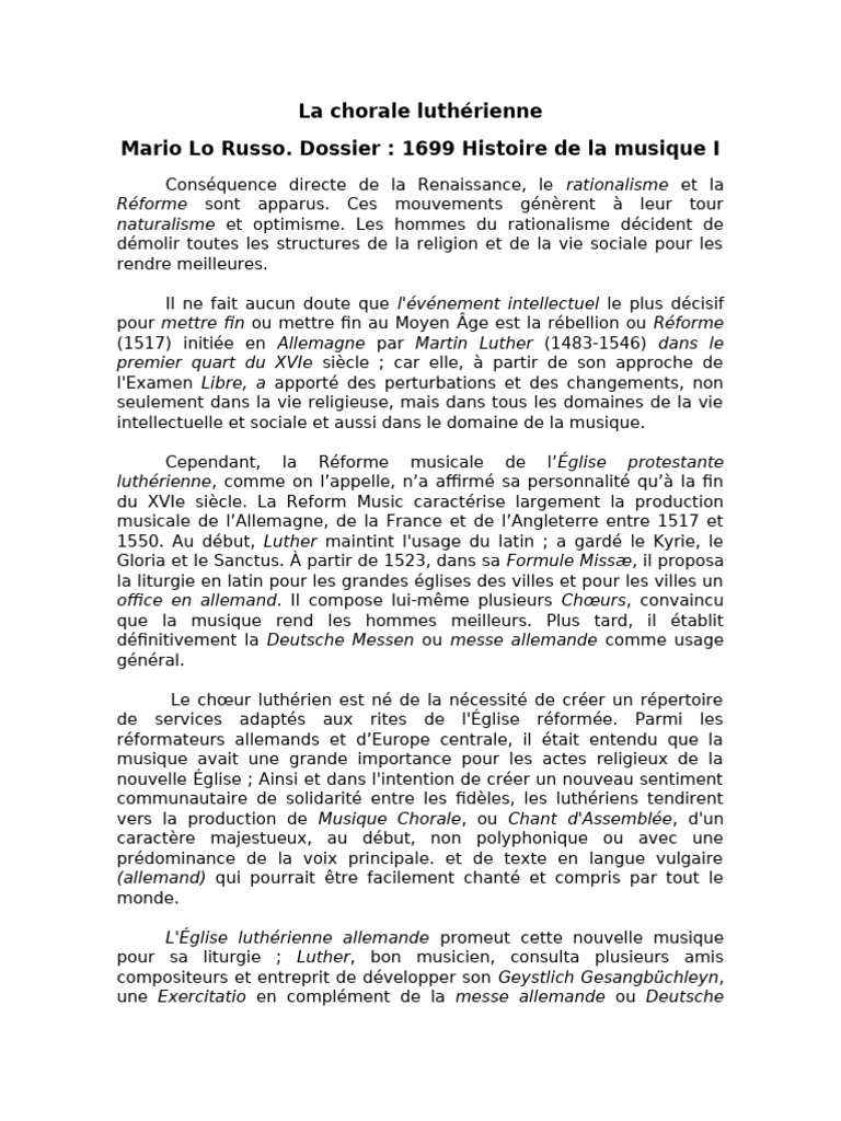 Histoire de la chorale luthérienne | PDF | Luthéranisme | Martin Luther