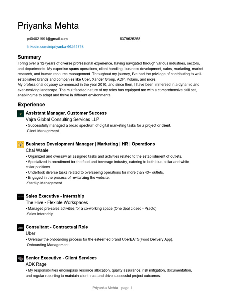 Resume-Priyanka-Mehta 24 | PDF | Business