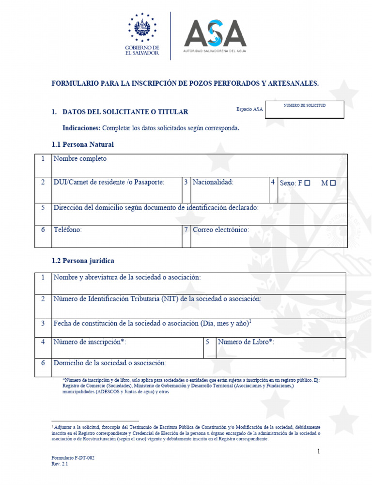 Formulario Inscripcion de Pozos | PDF