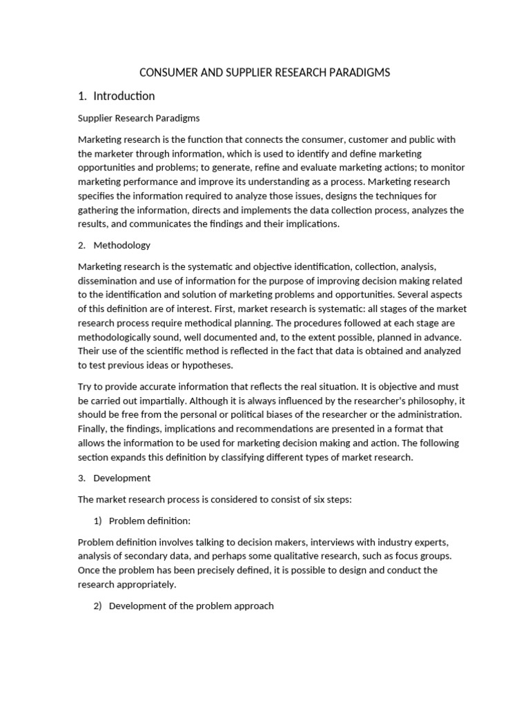 Consumer and Supplier Research Paradigms | PDF | Marketing Research ...
