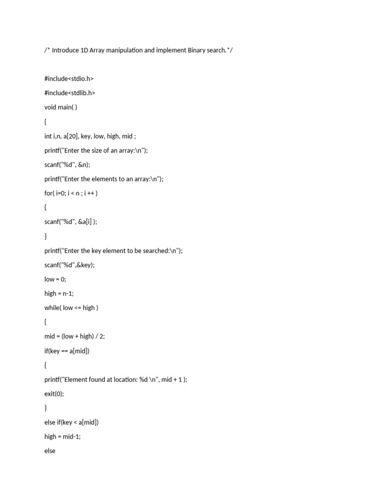 1D Array Manipulation & Binary Search | PDF