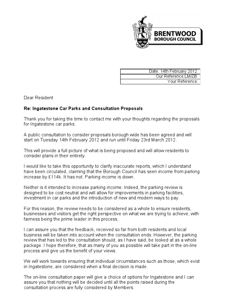 Letter To Residents Re Parking in in Gate Stone 120214 | PDF | Finance ...