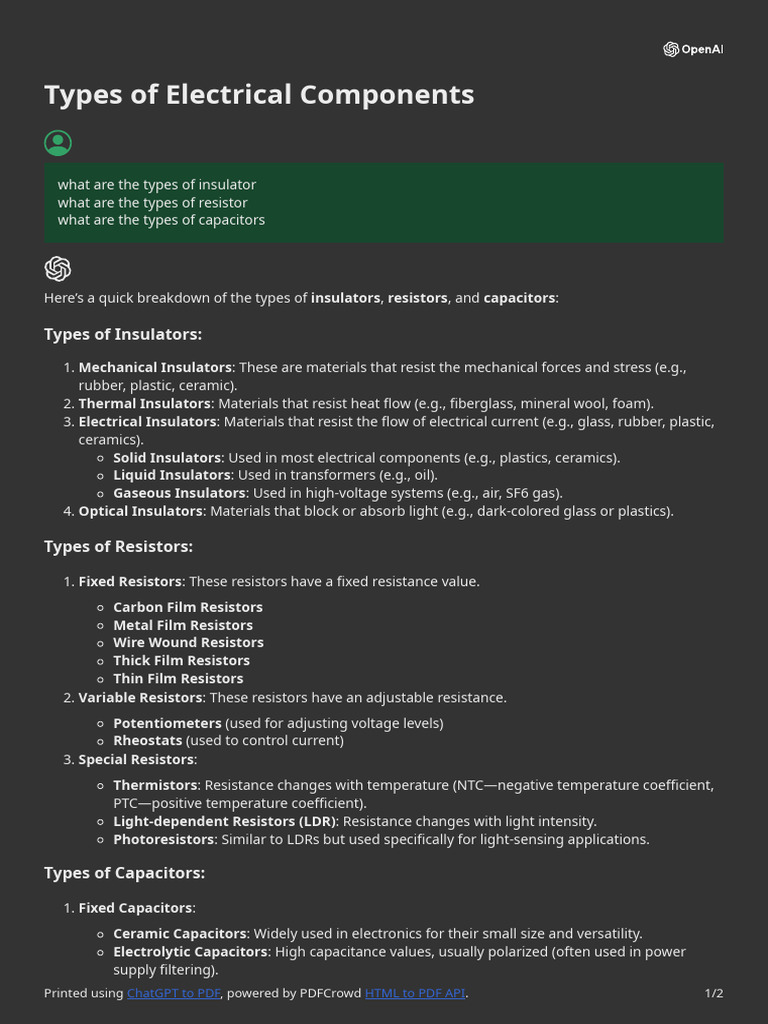 Types of Electrical Components | PDF | Capacitor | Resistor
