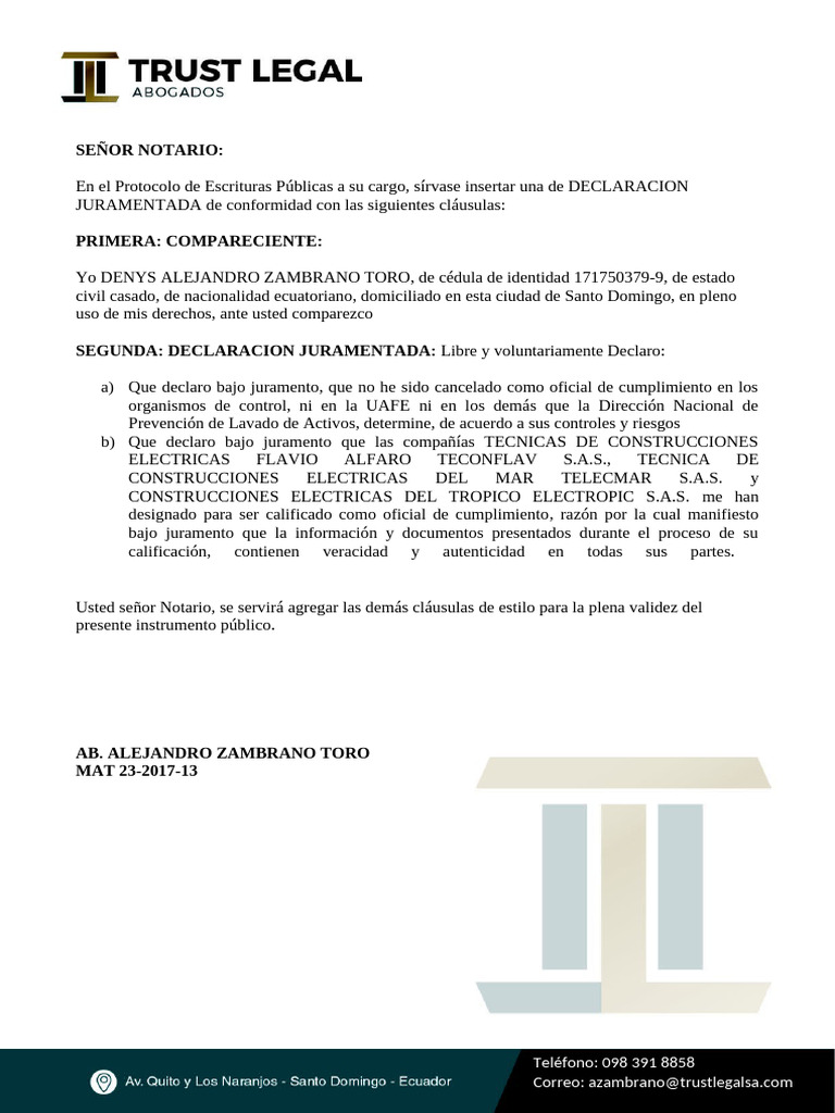 Declaracion Juramentada Compliance | PDF