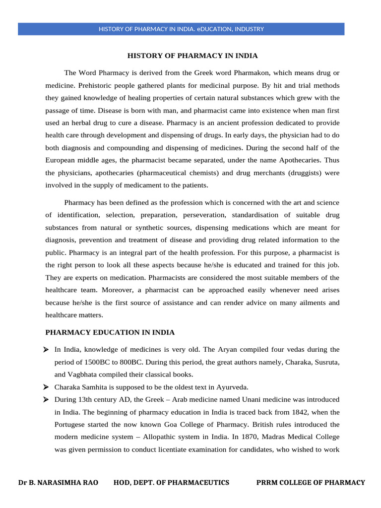 History of Pharmacy | PDF | Pharmacy | Therapy