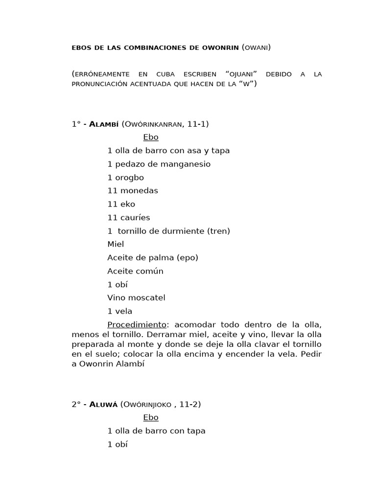 Ebo de Owonrin: Rituales y Procedimientos | PDF | Alimentos