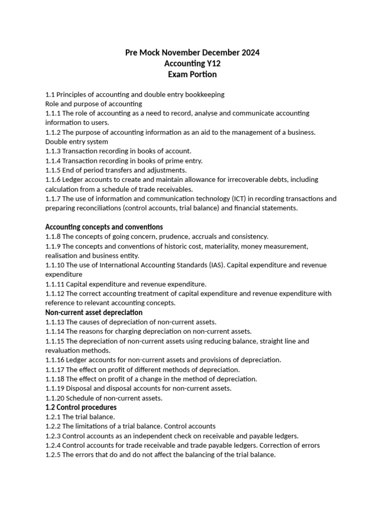 Y12-Y13 Accounting Exam Guide 2024 | PDF | Revenue | Depreciation