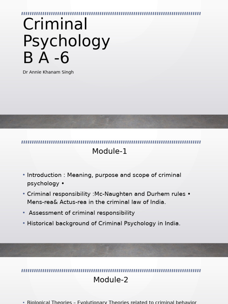 Criminal Psychology - B A - 6 - Mod-1 - Introiductory | PDF | Insanity ...