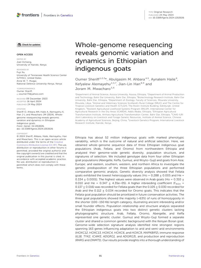 Whole-Genome Resequencing Reveals Genomic Variation and Dynamics in Ethiopian Indigenous Goats ...