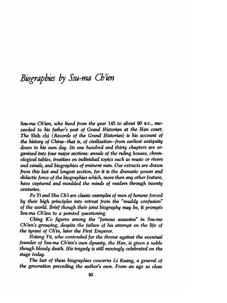 Ssu-ma Ch'ien's Historical Biographies | PDF