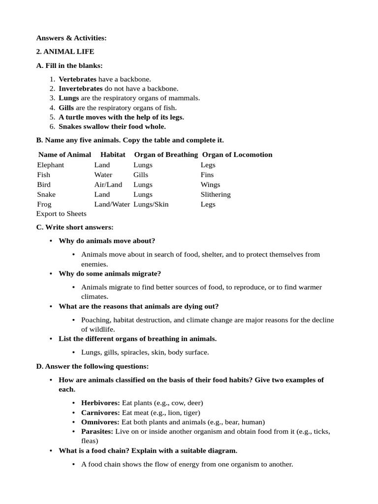 Answer Science Pdf Foods Wildlife