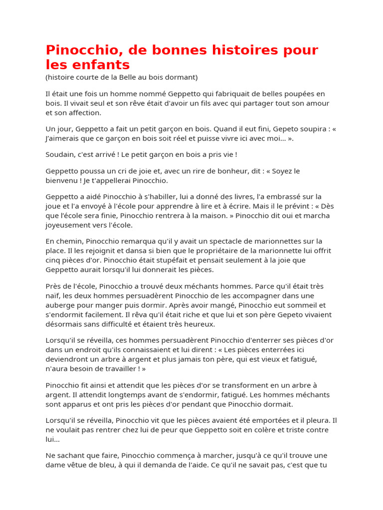 Résumé de l'histoire de Pinocchio | PDF | Pinocchio