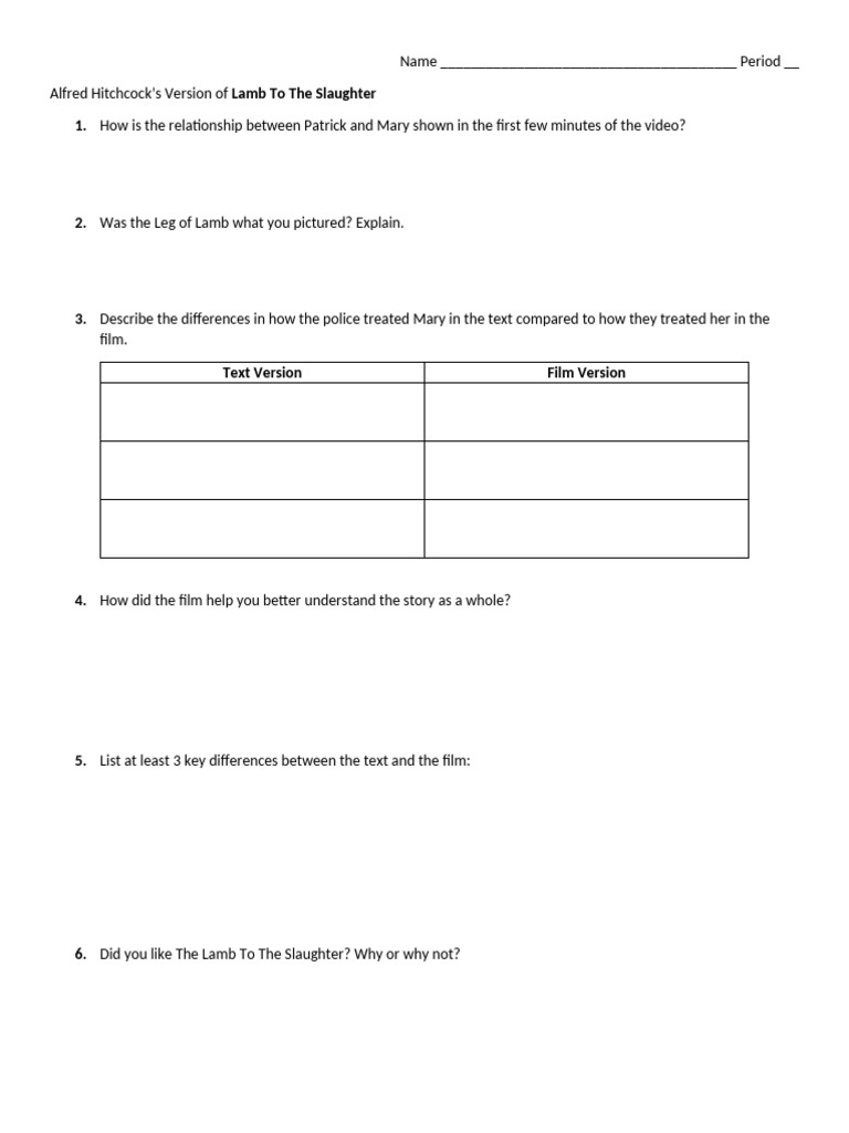Film vs. Text: Lamb to the Slaughter | PDF