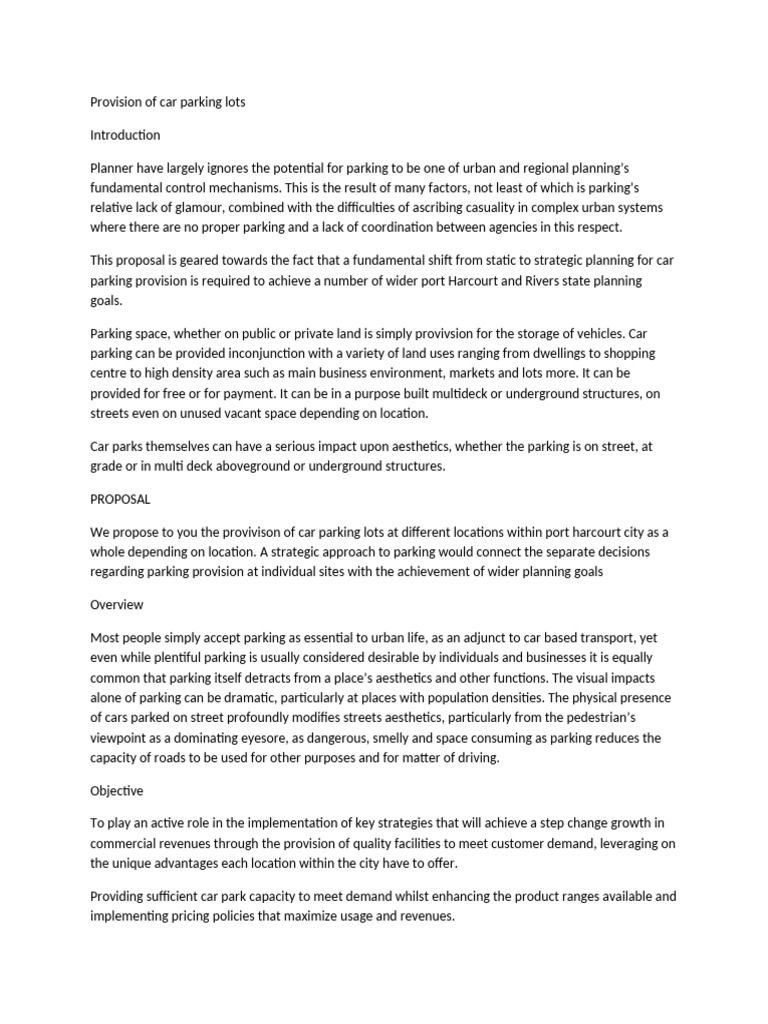 Provision of car parking lots | PDF | Parking | Parking Lot
