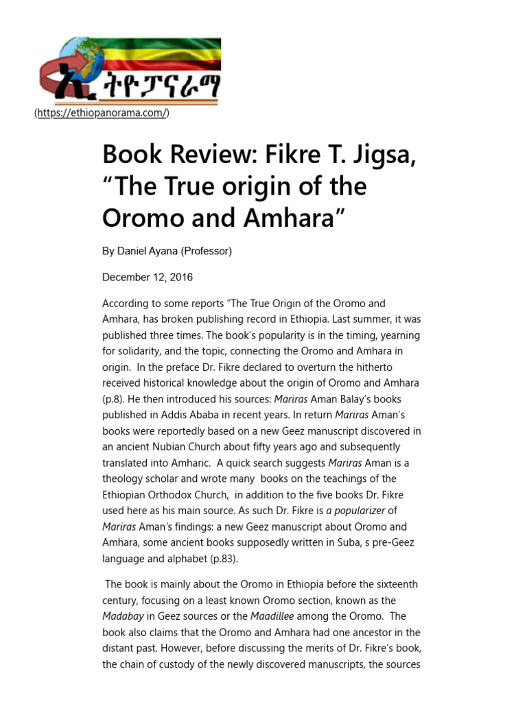 Oromo and Amhara Origins Book Review | PDF | Ethiopia