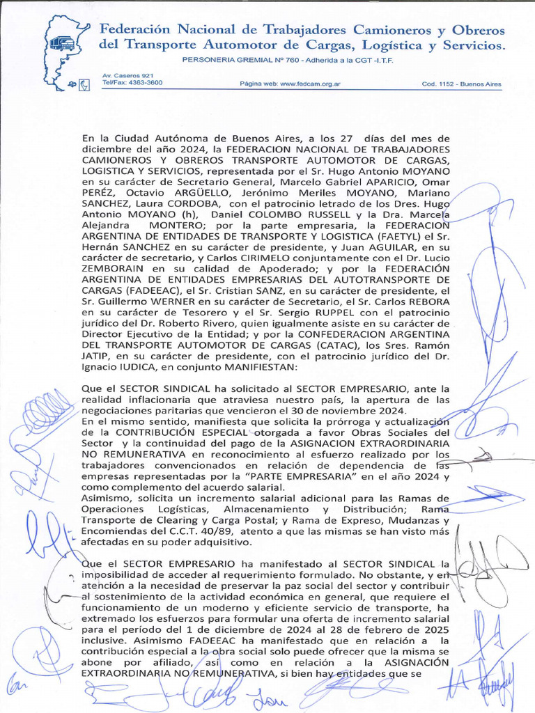 Acuerdo Paritario Camioneros | PDF