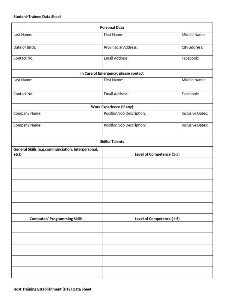 Student-Trainee Practicum Data Sheet | PDF | Computing