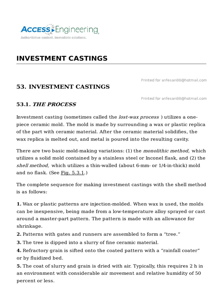 Investment Casting Guide | PDF | Casting | Mechanical Engineering