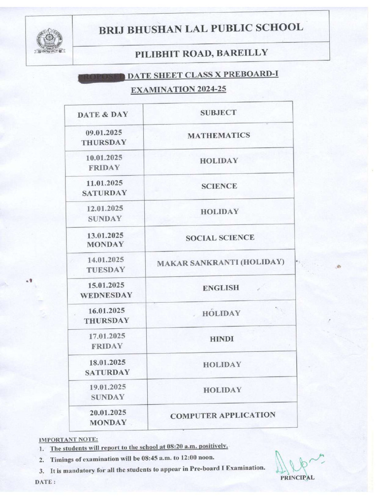 X - Preboard - 1 Date Sheet | PDF