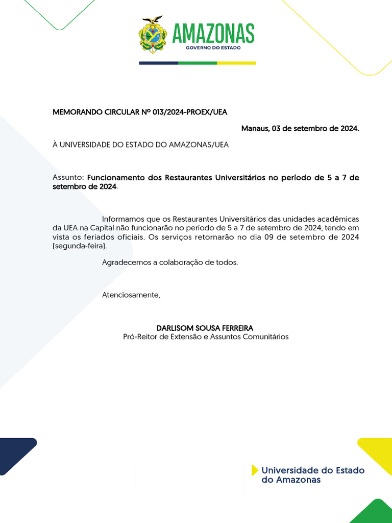 Memo Circ n 013 2024 Proex Uea Memorando Circular | PDF