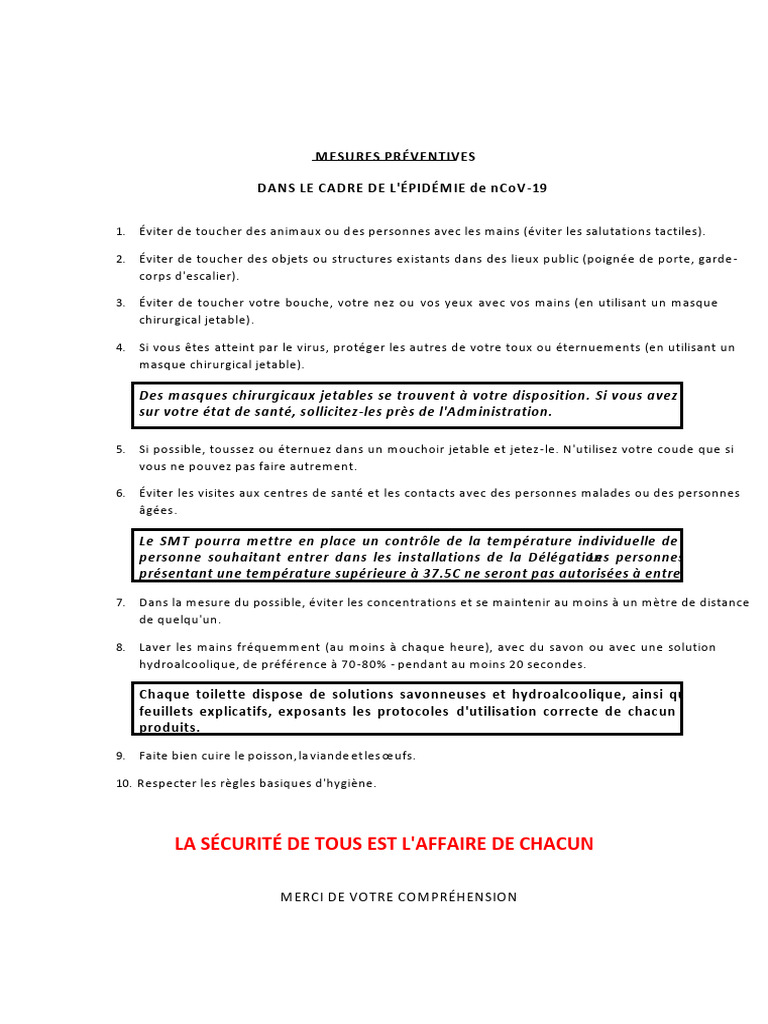 Mesures préventives contre nCoV-19 | PDF
