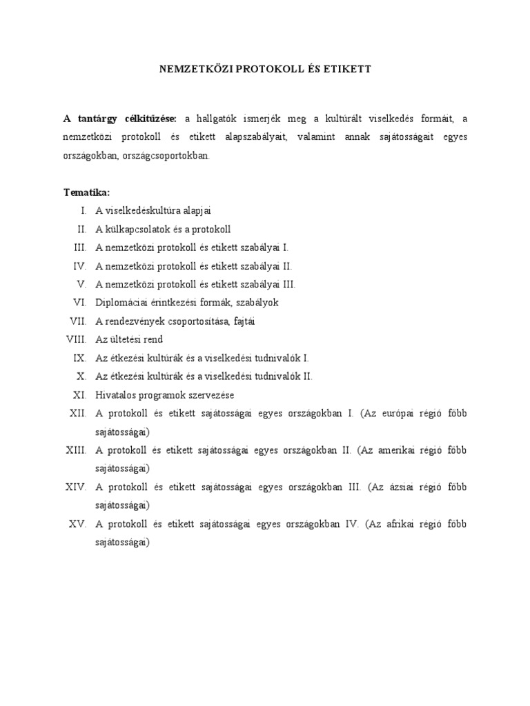 Nemzetközi Protokoll És Etikett | PDF