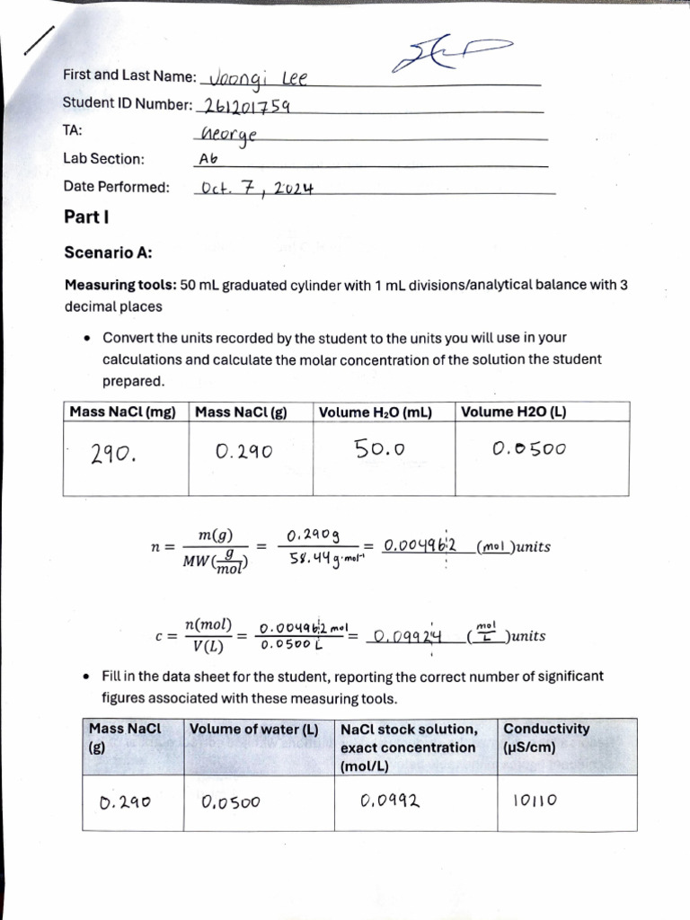 Molar Concentration Calculations for NaCl Solutions | PDF | Analytical ...