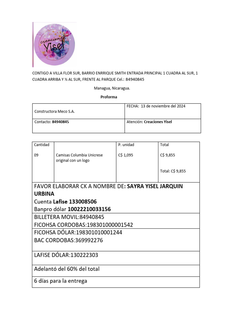 Creaciones Yisel - Constructora MECO | PDF