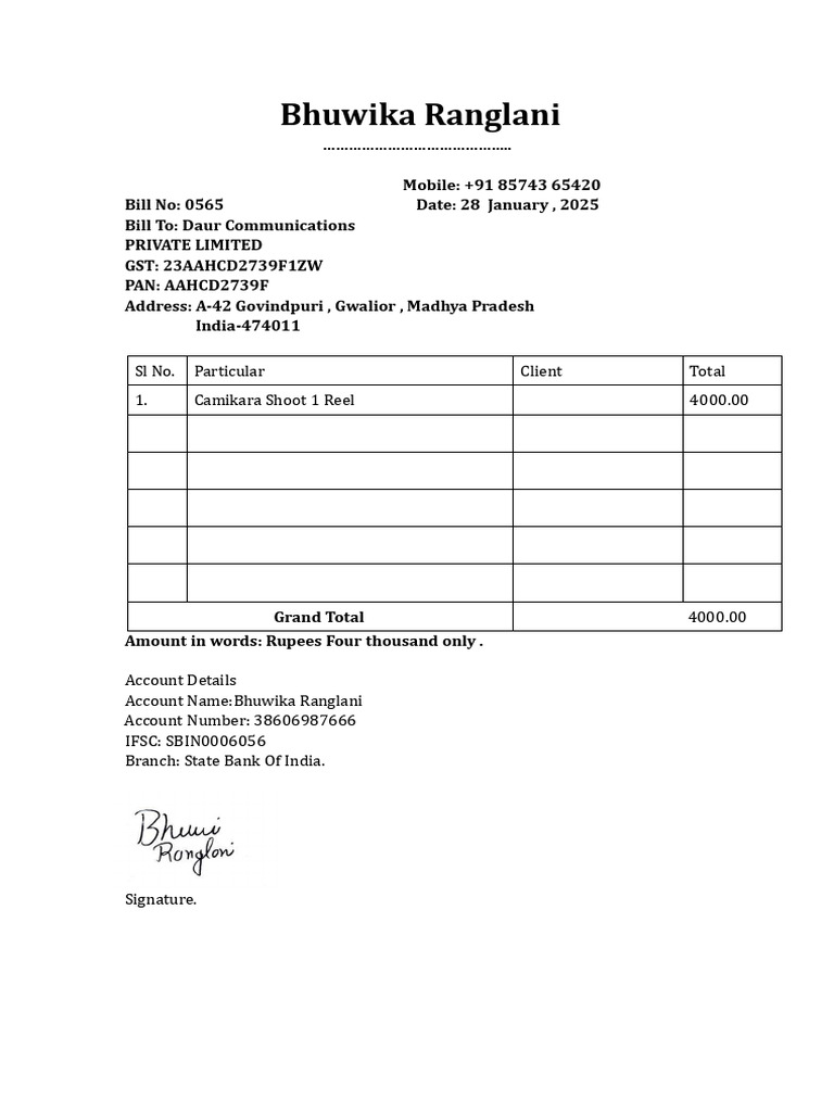 Invoice for Daur Communications | PDF