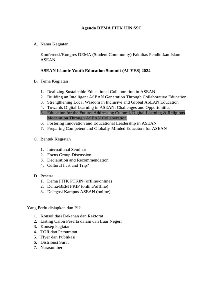 Agenda DEMA FITK UIN SSC | PDF