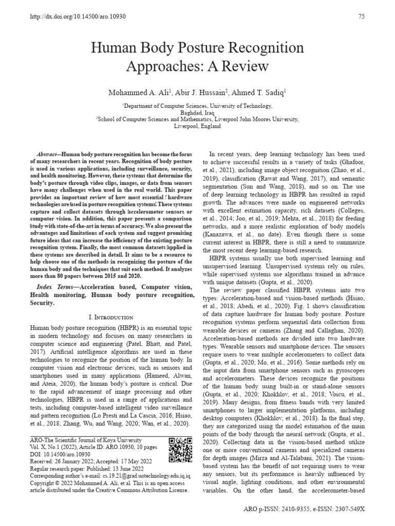 Human Body Posture Recognition Approaches A Review | PDF | Computer ...