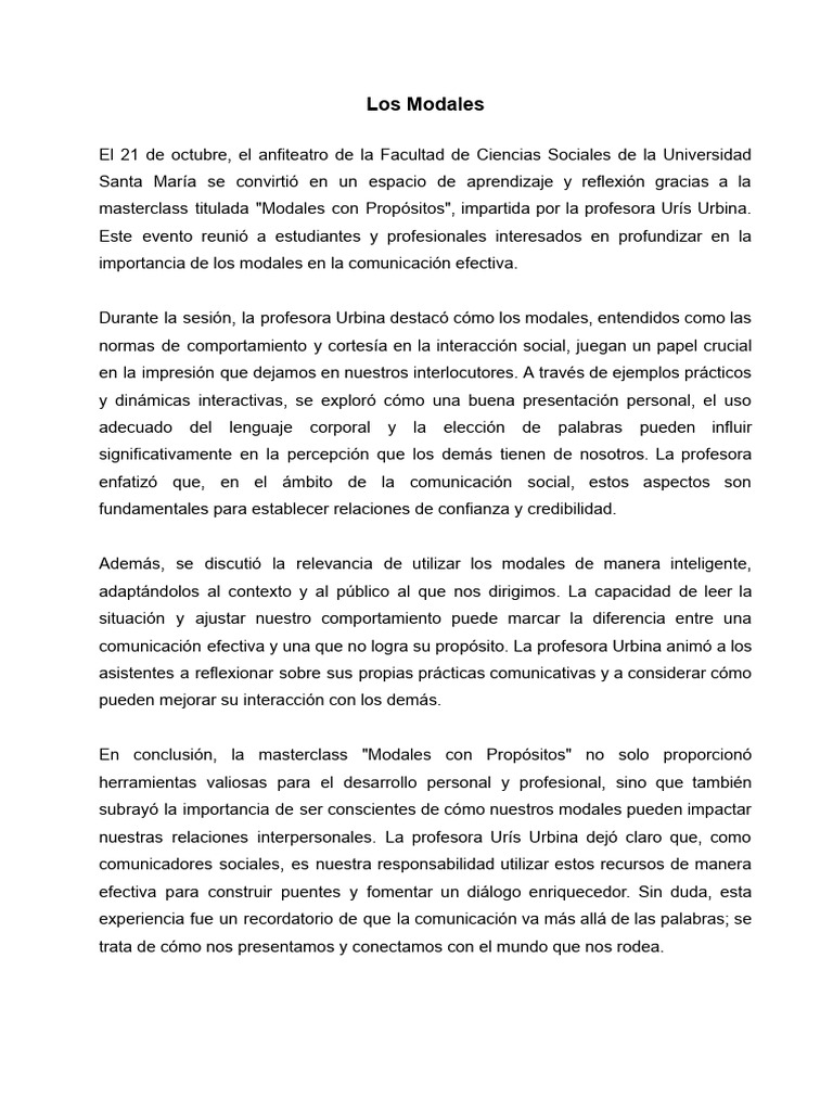 Importancia de los Modales en Comunicación | PDF
