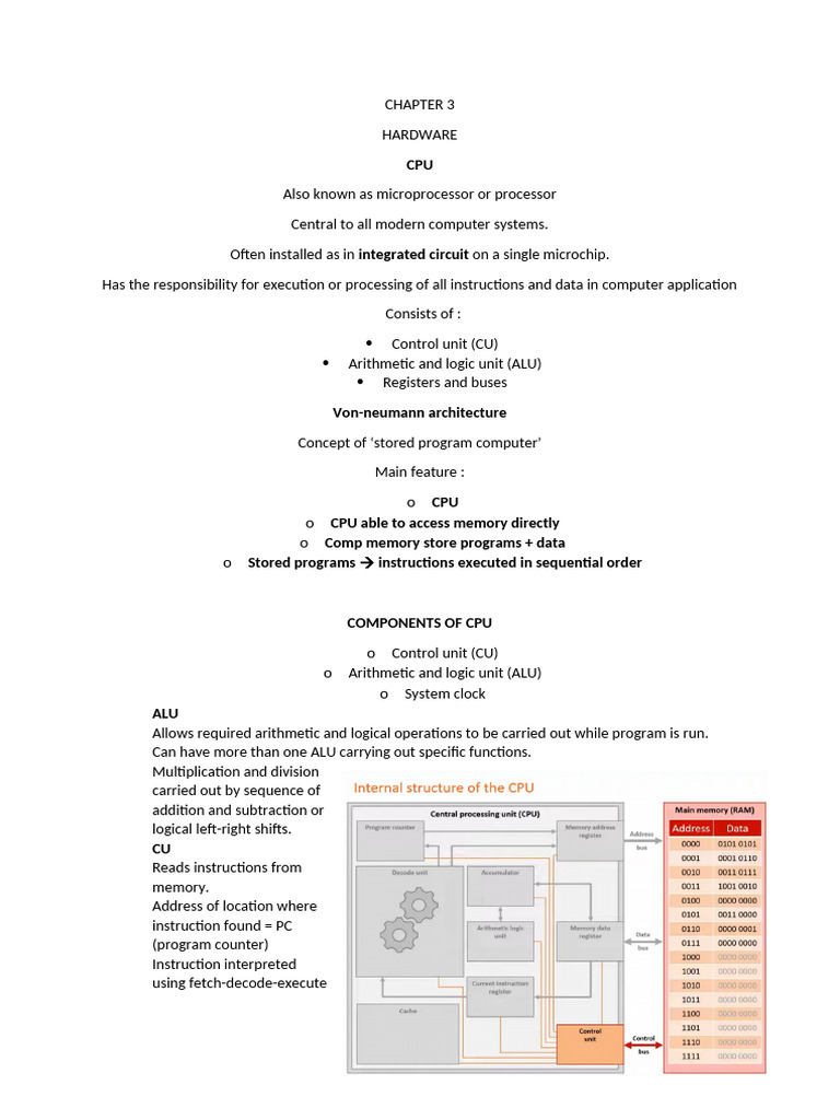 Chapter 3 Igcse Hardware | PDF | Random Access Memory | Central Processing Unit