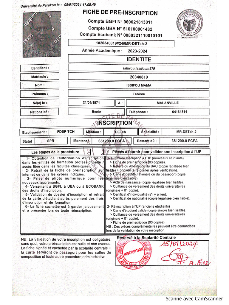 FICHE D'INSCRIPTION MASTER 2.pdf 2024 | PDF