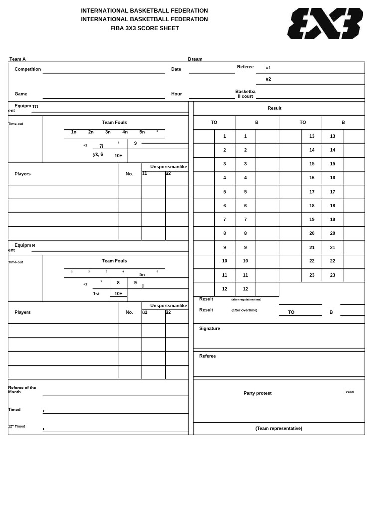 FIBA 3x3 Basketball Score Sheet | PDF | Athletic Sports | Indoor Sports