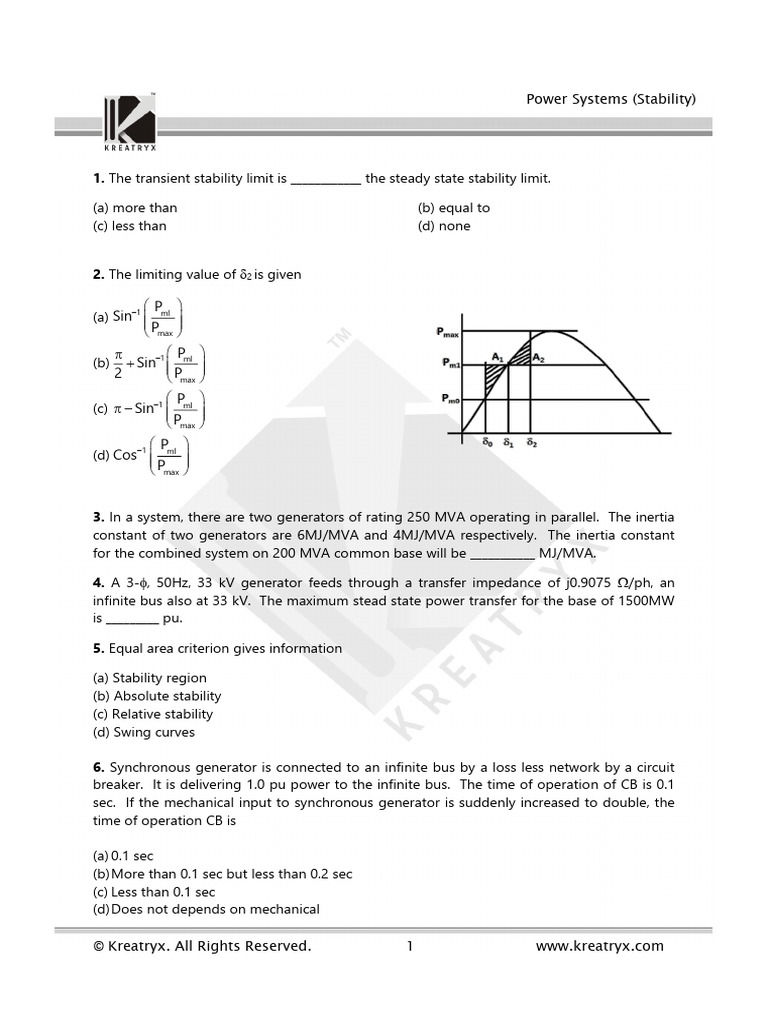 Power Systems (Q Bank Ch4 - Stability) | PDF | Electric Power ...