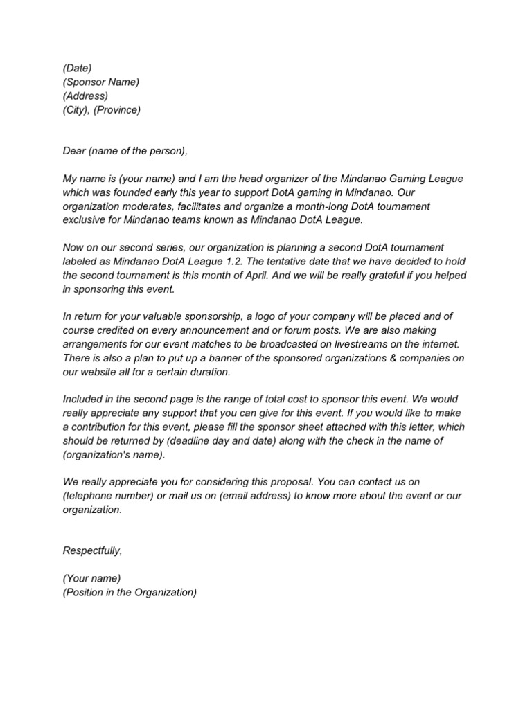 Letter for Sponsorship | Communication | Business