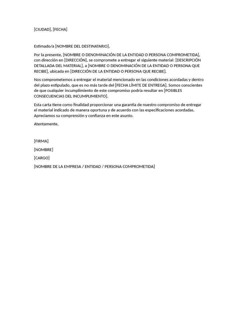 Ejemplo Carta Compromiso de Entrega de Material | PDF